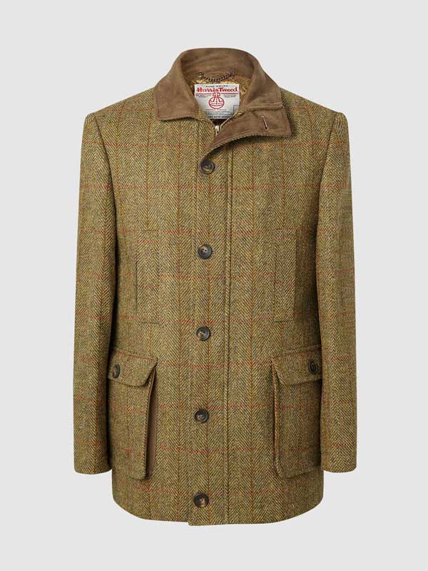 Harris Tweed Field Coat, Boyd Coat - Mustard - Black Tie