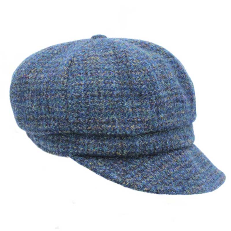 Harris tweed Ladies cap Peacock Blue - Black Tie