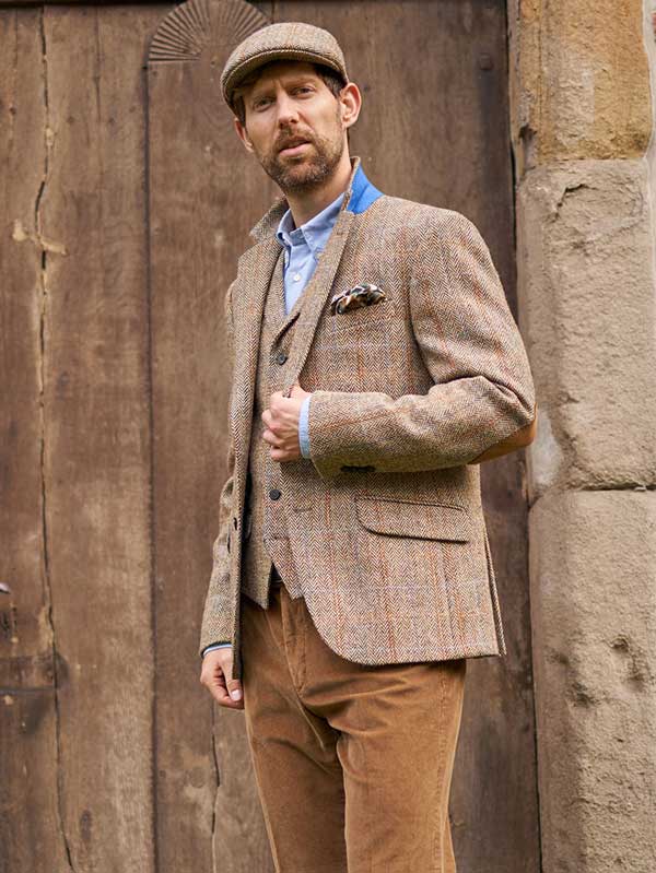 Prachtig Harris tweed colbert, bruin multi colour van Wellington