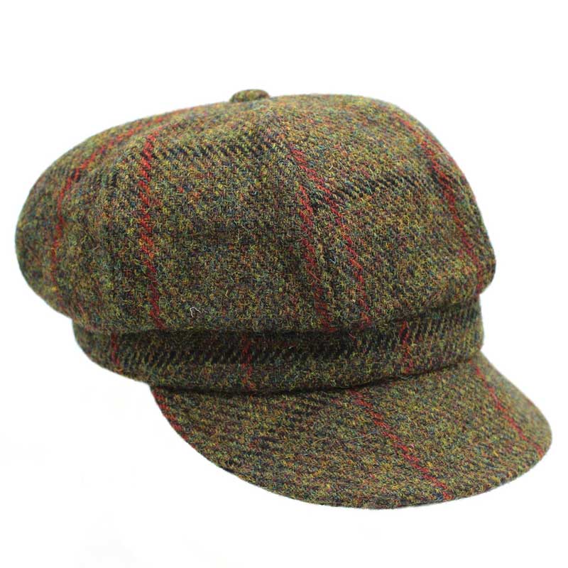 Harris tweed Ladies cap Green Check - Black Tie