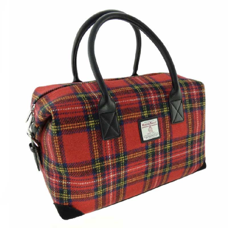 Harris Tweed 'Esk' Overnight Bag in Royal Stewart - Black Tie